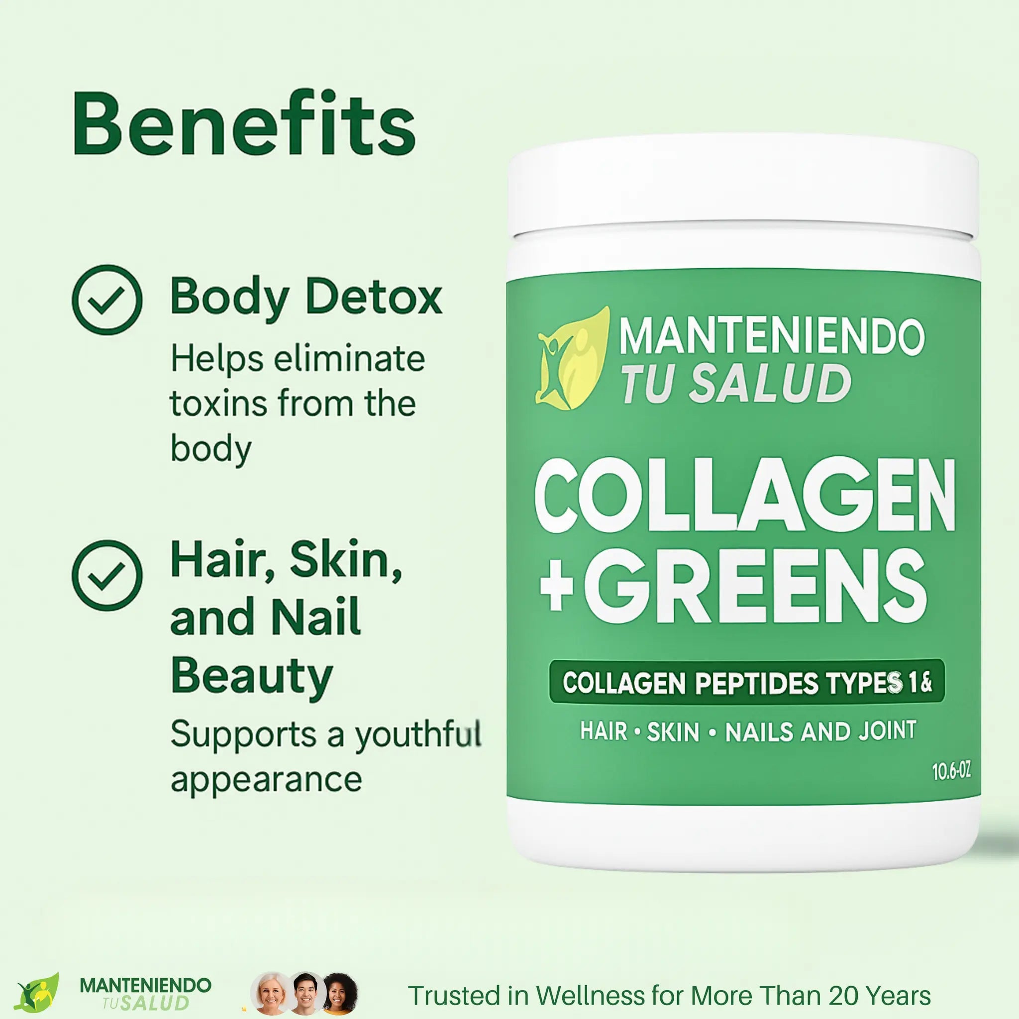 Collagen Greens Powder, Beauty Support, 10.6 Oz, Manteniendo Tu Salud