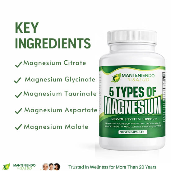 Manteniendo Tu Salud Five Types of Magnesium, 90 Veg Capsules