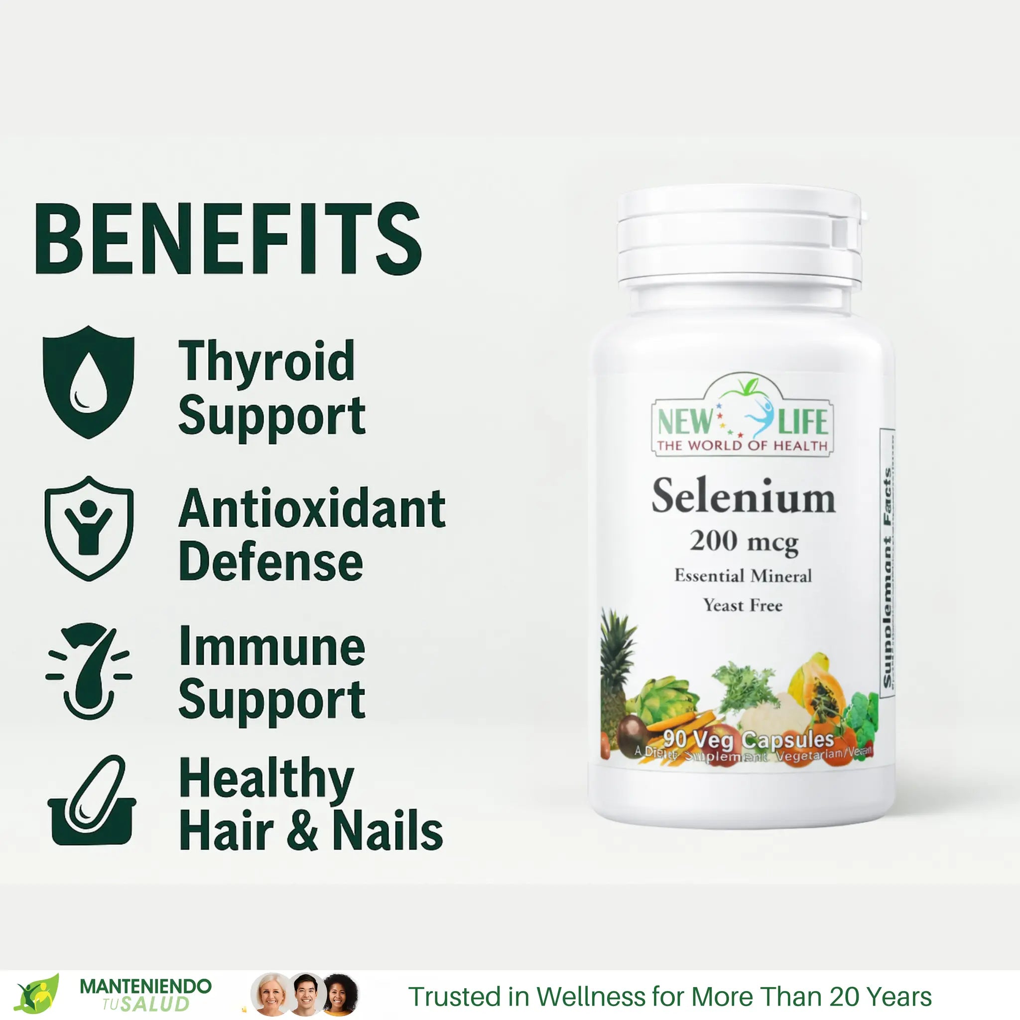 Selenium 200mcg, Essential Mineral, 90 Veg Capsules - New Life ...